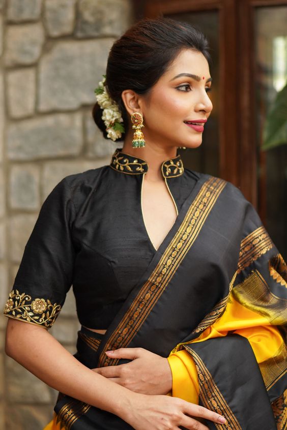 10+ Simple Silk Saree Blouse Design Front and Back Trending in 2025 ...